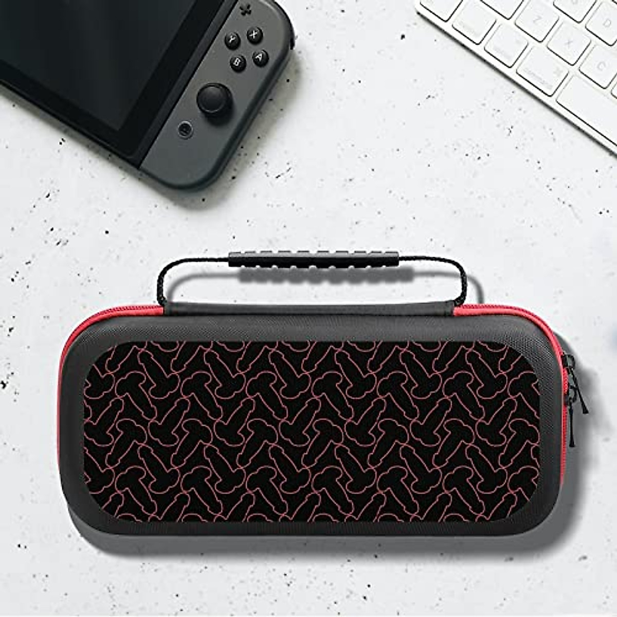 Penis Pattern Portable Travel Carry Case Hard Shell Pouch with Pockets Storage Bag for Switch Console Game and Slots Cards Accessories