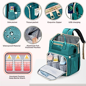 Gimars Diaper Bag Backpack, 5 in 1 Large Baby Bag, Waterproof Baby Diaper Bags for Travel with Insulated Milk Bottle Pocket, Large Capacity and Stroller Straps,Green