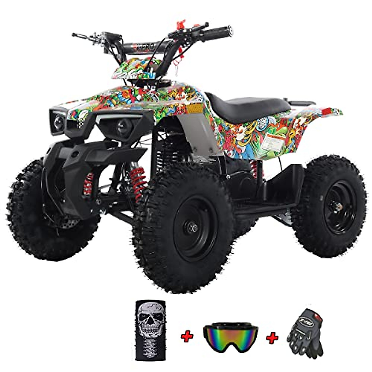 X-PRO Bolt 40cc ATV 4 Wheelers 40cc ATV Quads Quad with Gloves, Goggle and Face Mask (Cartoons)