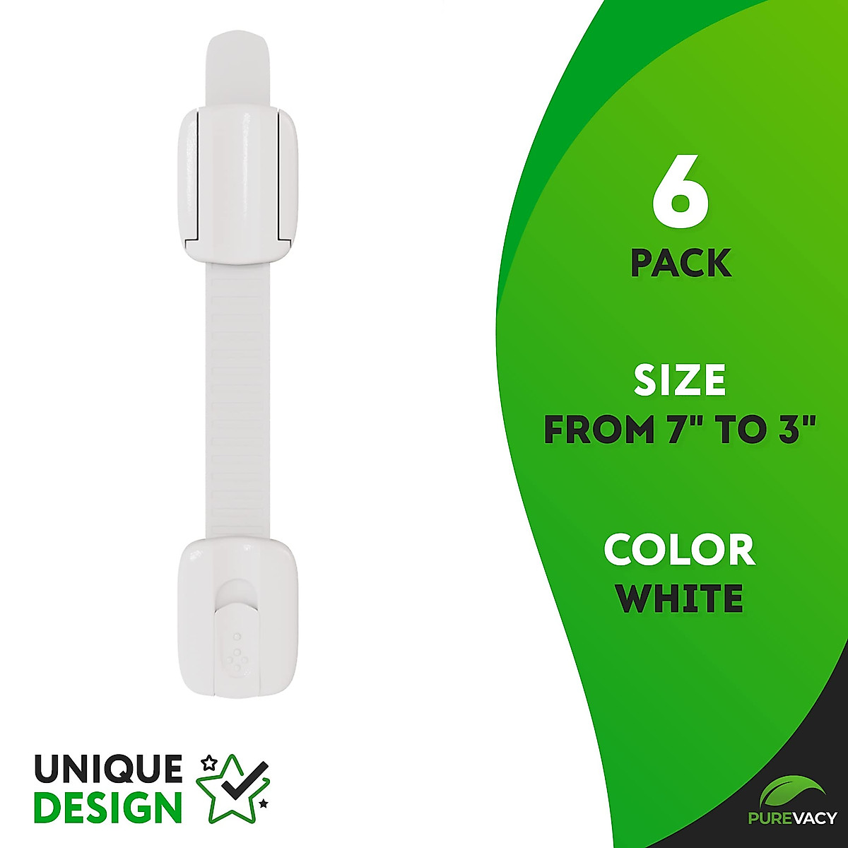 PUREVACY 6 Pack Child Safety Strap Locks. Child Locks for Cabinets No Drilling. Sticky Child Safety Drawer Locks Baby Proofing. Refrigerator Strap Lock for Kitchen