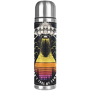 Water Bottle Ufo Sunset Retro Mug 16Oz Stainless Steel Insulated Tumbler Coffee Mug Travel Vacuum Cup 10.2x2.6 in