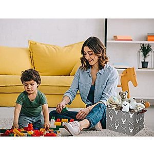 HIYAGON Baby Storage Basket Cute Toy Basket for Boys and Girls Kids Storage Bin Organizer Box Gift Basket Empty Rectangular Deer Room Decor for Home(Grey deers)