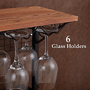 X-cosrack 2 Tier Solid Wood Wine Rack, Hold 8 Wine Bottles and 6 Glasses Countertop Wine Storage Stand, Freestanding Wine Holder Display Shelves for Kitchen, Pantry, Cellar, Bar