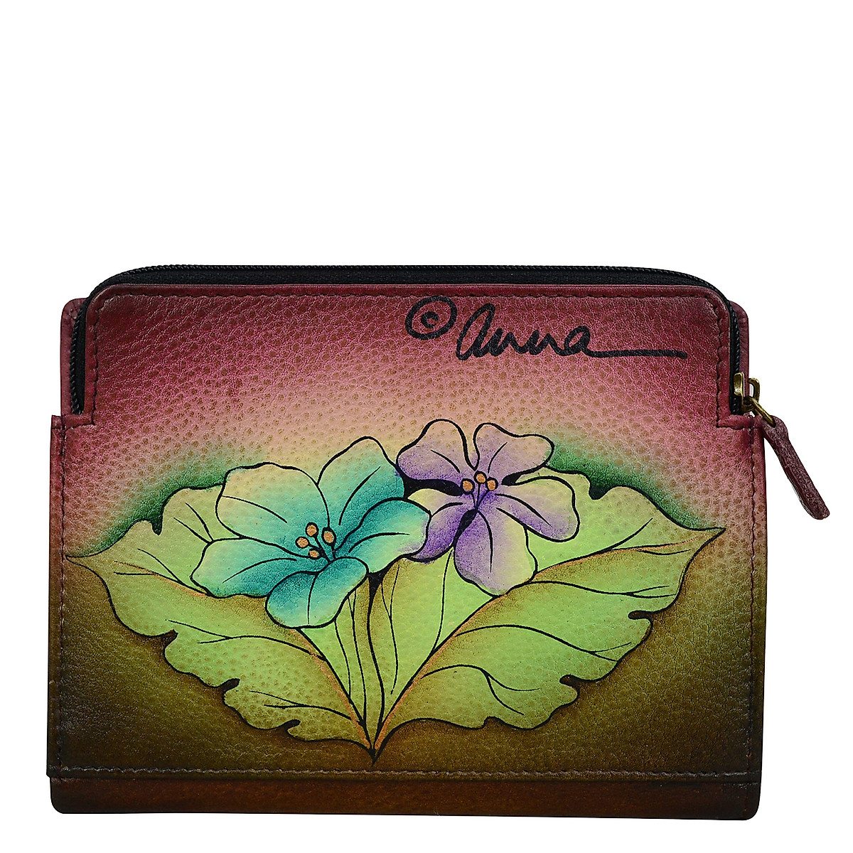 Anna By Anuschka Women's Hand-Painted Genuine Leather Two Fold Clutch Wallet - Mediterranean Garden