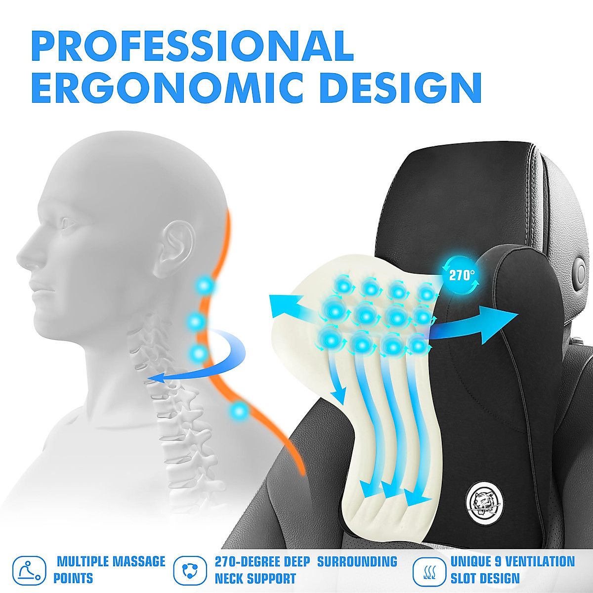 TKLoop Soft Car Neck Pillow for Driving Seat Car headrest Pillow with Adjustable Strap, 100% Memory Foam Neck Support Pillow for Car, Office Chair Black Pack of 1