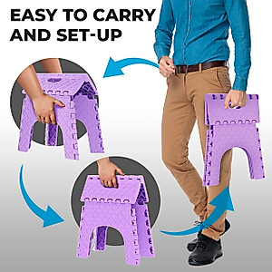 Mueller Folding Step Stool, 11 Inch Heavy Duty Step Stools for Kids and Adults, Lightweight and Portable Foldable Stool for Kitchen, Bathroom, Non-Slip and Sturdy, Holds up to 264lbs, Purple