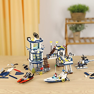 City Police Station STEM Building Sets, Compatible with Lego Military Helicopter Airplane,Boats Ship, Swat Team,Building Kit for Kids, 565 PCS Best Gift for 6-10 Boys