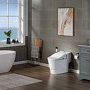 WOODBRIDGE White Luxury, Elongated One Piece Advanced Bidet, Smart Toilet Seat with Temperature Controlled Wash Functions and Air Dryer T-0737