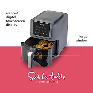 SUR LA TABLE KITCHEN ESSENTIALS 4-in-1 Compact 5-Quart Basket Air Fryer with Window for Easy Viewing, Digital Touchscreen Display with 8-Presets, Air Fry, Bake, Roast, Broil in Minutes, 1500w