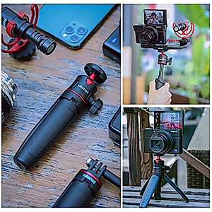 Black Mini Tripod for Camera, 1/4" Screw Universal for Sony/Canon/Nikon/Fujifilm Vlog Camera, Extendable Handheld Portable Vlogging Tripod Mount, Video Shooting Filming Table Stand