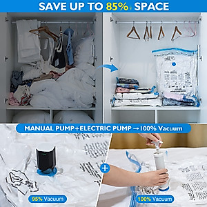 Vacuum Storage Bags with Cordless Powerful Electric Air Pump,15 Pack (3 Jumbo/3 Large/3 Medium/3 Compact/3 Small) Reusable Space Saver Bags,Vacuum Seal Bags for Travel, Clothes,Compression Sealed bags