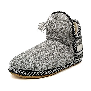 GPOS Women's Cashmere Knit House Slipper Booties Cotton Quilted Warm Indoor Ankle Boots Grey