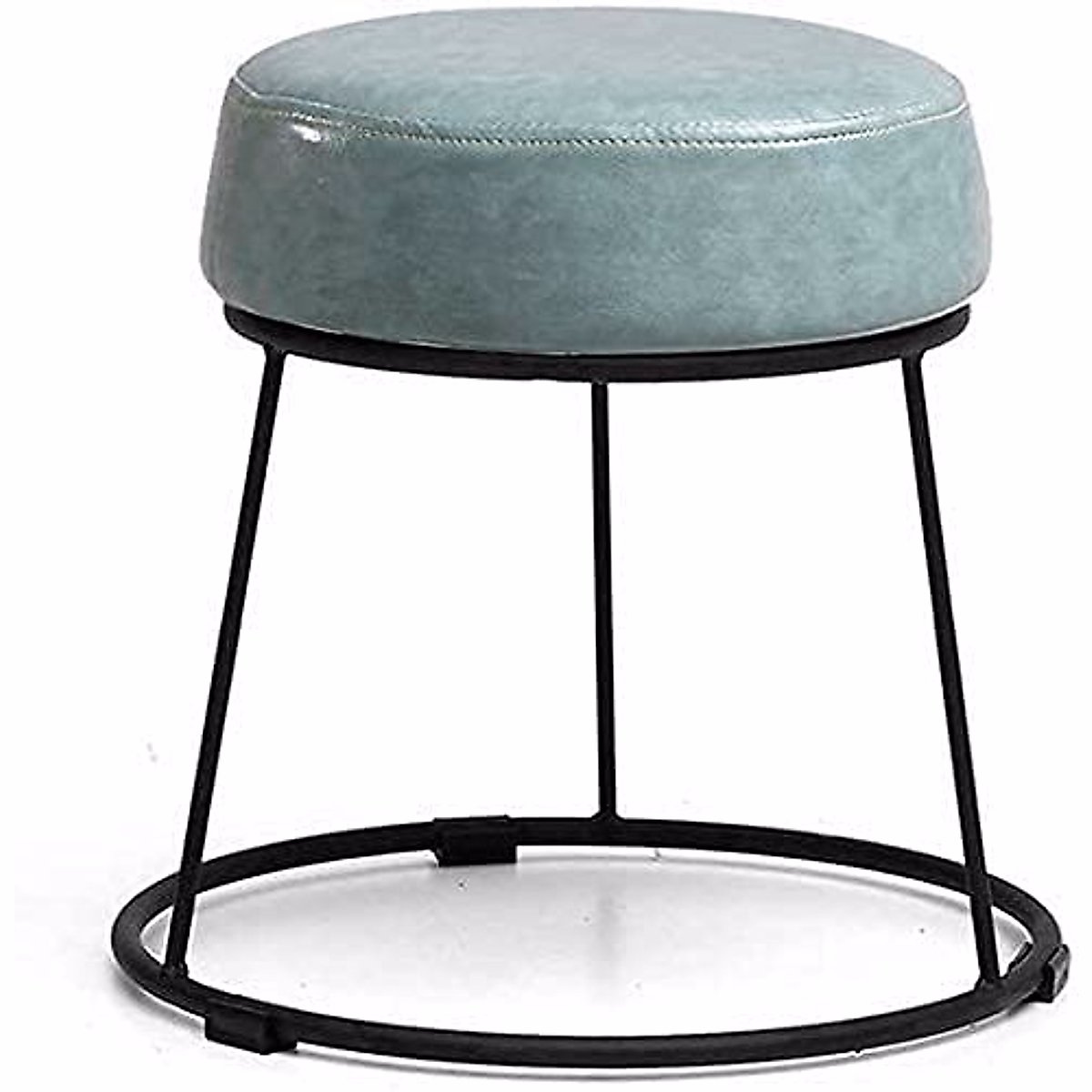 RILOOP Upholstered Footstool Iron Round Foot Stool,Upholstered Ottoman Pu Leather Footrest Changing Shoe Stool for Makeup Dining Room Dressing Chair Shoe Bench Storage Footstool/OliveGreen