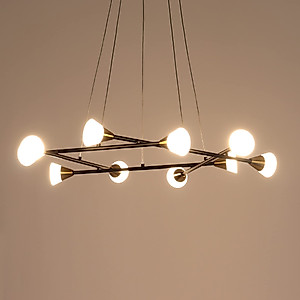 ZEVNI LED Gold Foyer Light Fixture, 10-Light Wagon Wheel Pendant Lighting, Plated Dark Copper, Warm White Glow, 2310LM, 3045K