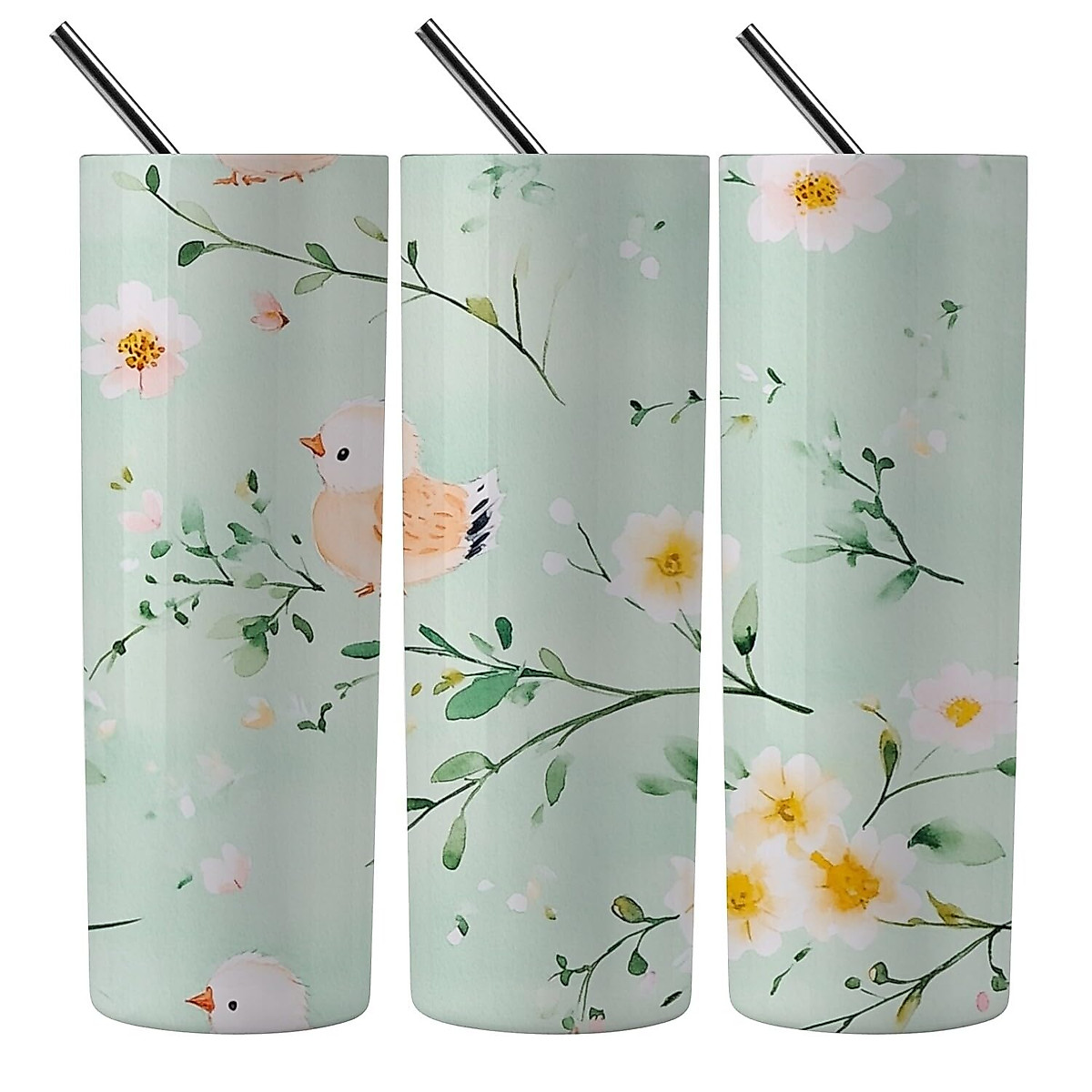 Tumbler with Lid and Straw Cartoon Bird on Branch thermos coffee travel mugcute cups 20 oz insulated tumbler for Daily Holiday Decor Gift coffee cup