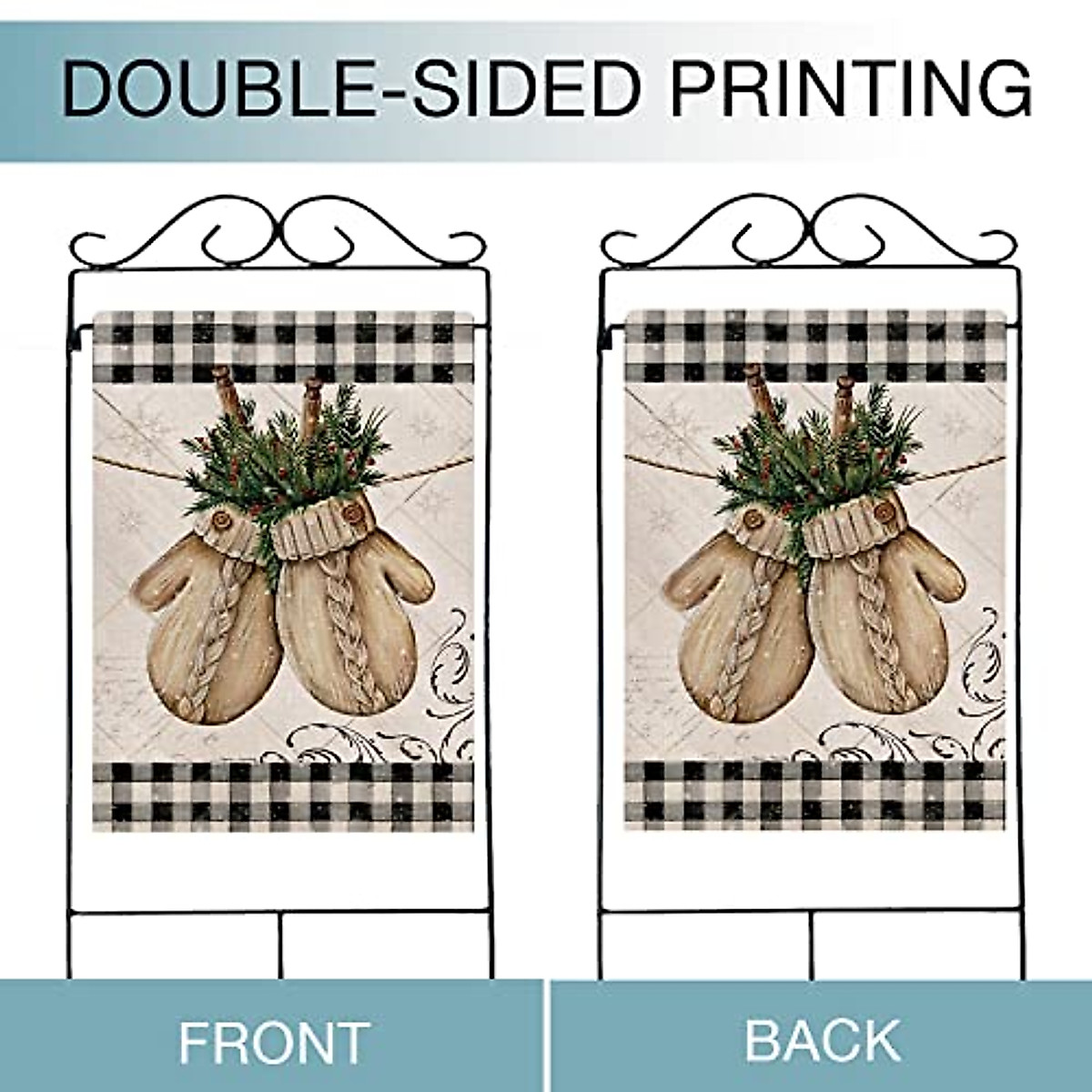Hzppyz Winter Gloves Home Decorative House Flag Buffalo Plaid Check Farmhouse Garden Yard Outdoor Large Burlap Flag Sign Christmas Outside Decoration Xmas Seasonal Decor Double Sided Black White 28x40