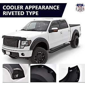 PIT66 Fender Flares, Compatible with 2009-2014 Ford F150 Styleside(NOT For Platinum and Raptor models), Wheel Flares Set Paintable Riveted Smooth Matte Black Pocket Style, 4 Pcs