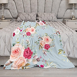 Floral Twig Theme Blanket, Bird On A Twig, Blue Background Theme Flannel Soft Blanket, Women Women Sofa Warm Blanket 60"x80"