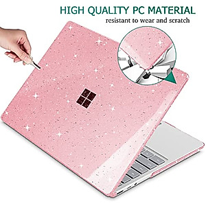 May Chen Compatible with 12.4 inch Microsoft Surface Laptop Go 2 Models: 1943 2013, Release 2022 Fashion Plastic Hard Shell Case with Screen Protector + Keyboard Cover + Dust Plugs, Pink Glitter