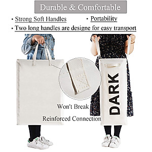 Haundry 2 Pack Light and Dark Laundry Hamper with Extended Handles, 2Pcs/Set Tall and Slim Separator Laundry Baskets, Large Foldable Laundry Organizer for Clothes, Beige