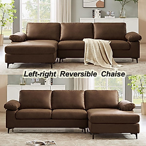 100.8" Sectional Sofa,Faux Leather Couch with Reversible Chaise,Mid-Century L Shaped Sofa Couch for Living Room, Apartment,Office (Dark Brown, Loveseat)