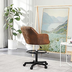 VECELO Home Office Desk Chair with Height Adjustable Seat and Footrest Ergonomic PU Standing Swivel Stool with Back and Arm
