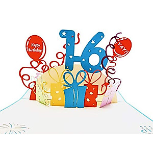 iGifts And Cards Happy 16th Birthday with Presents 3D Pop Up Greeting Card – Sweet Sixteen Granddaughter Gift, Awesome Unique 16 Grandson Present, Turning 16 Special Birthday Card For Son, Daughter
