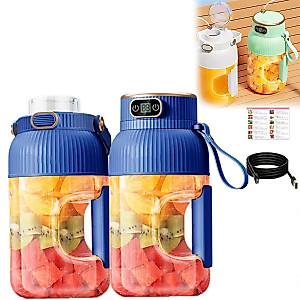 Ovidian Juicer Cup, Yulyoie Multifunctional Portable Juicer Cup with Digital Display,40.6oz Portable Smoothie Blender on the Go, USB Rechargeable for Shakes,Smoothies,Fruits,Veggies (2PCS Blue)
