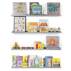 Wallniture Denver 46" Floating Shelves for Wall, Floating Bookshelf for Kids Room, Gray Kids Room Shelves, Wall Bookshelf for Living Room Decor, Nursery Shelves, Picture Ledge Shelf Set of 4