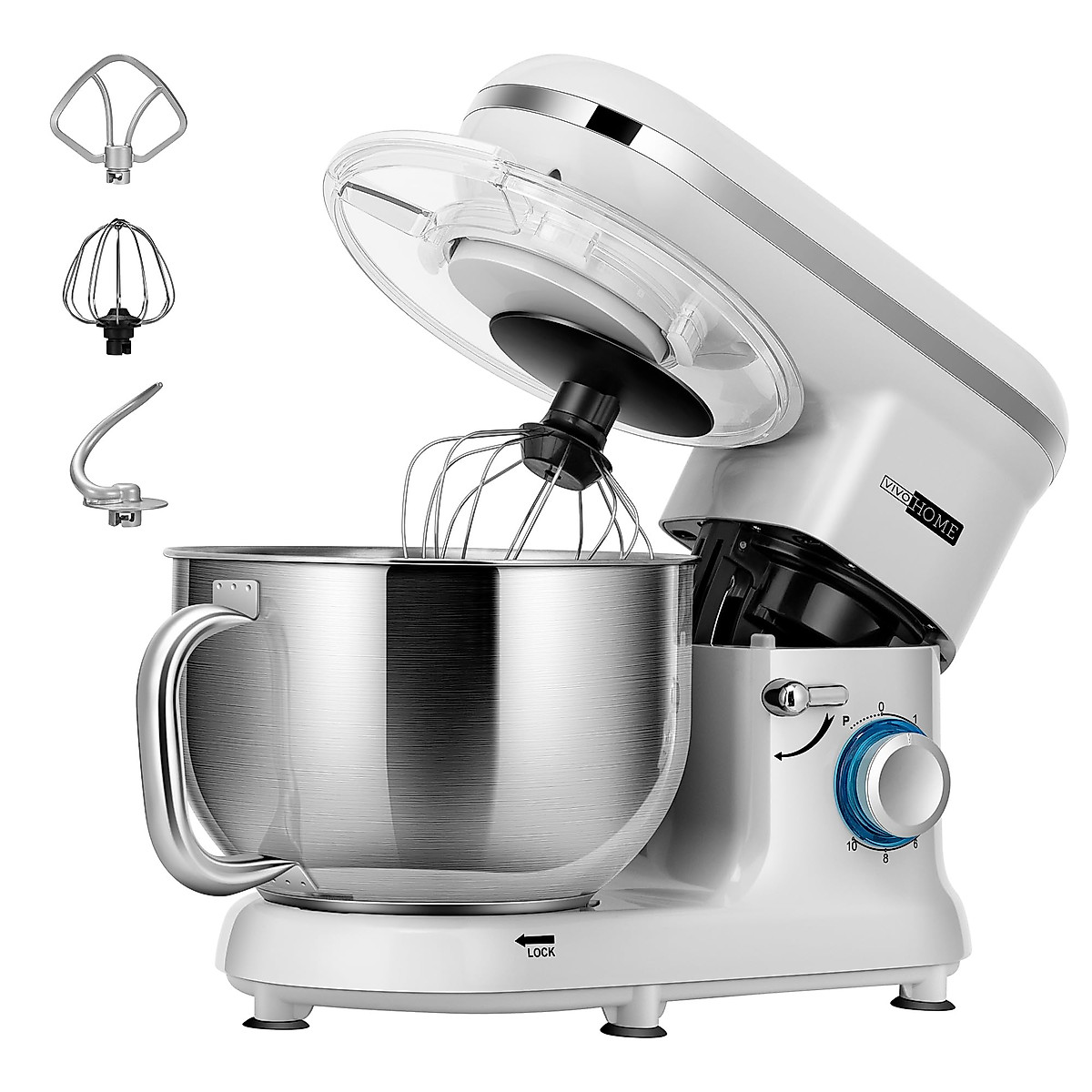 VIVOHOME Stand Mixer, 660W 10 Speed 6 Quart Tilt-Head Kitchen Electric Food Mixer with Beater, Dough Hook, Wire Whip and Egg Separator, Silver