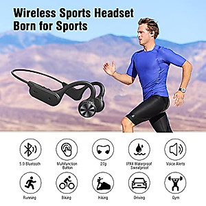 HCMOBI Bone Conduction Headphones Bluetooth, Wireless Open Ear Headphones with Mic, Waterproof Earphones, Sweatproof Sports Headset for Running, Cycling, Driving, Hiking, Gym & Workouts
