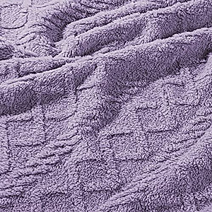 Whale Flotilla Jacquard Fuzzy Fleece Fluffy Bed Blanket Queen Size(90x90 Inch), Velvet Microfiber Bedspread, Warm and Soft Bed Blanket for All Season, Lilac