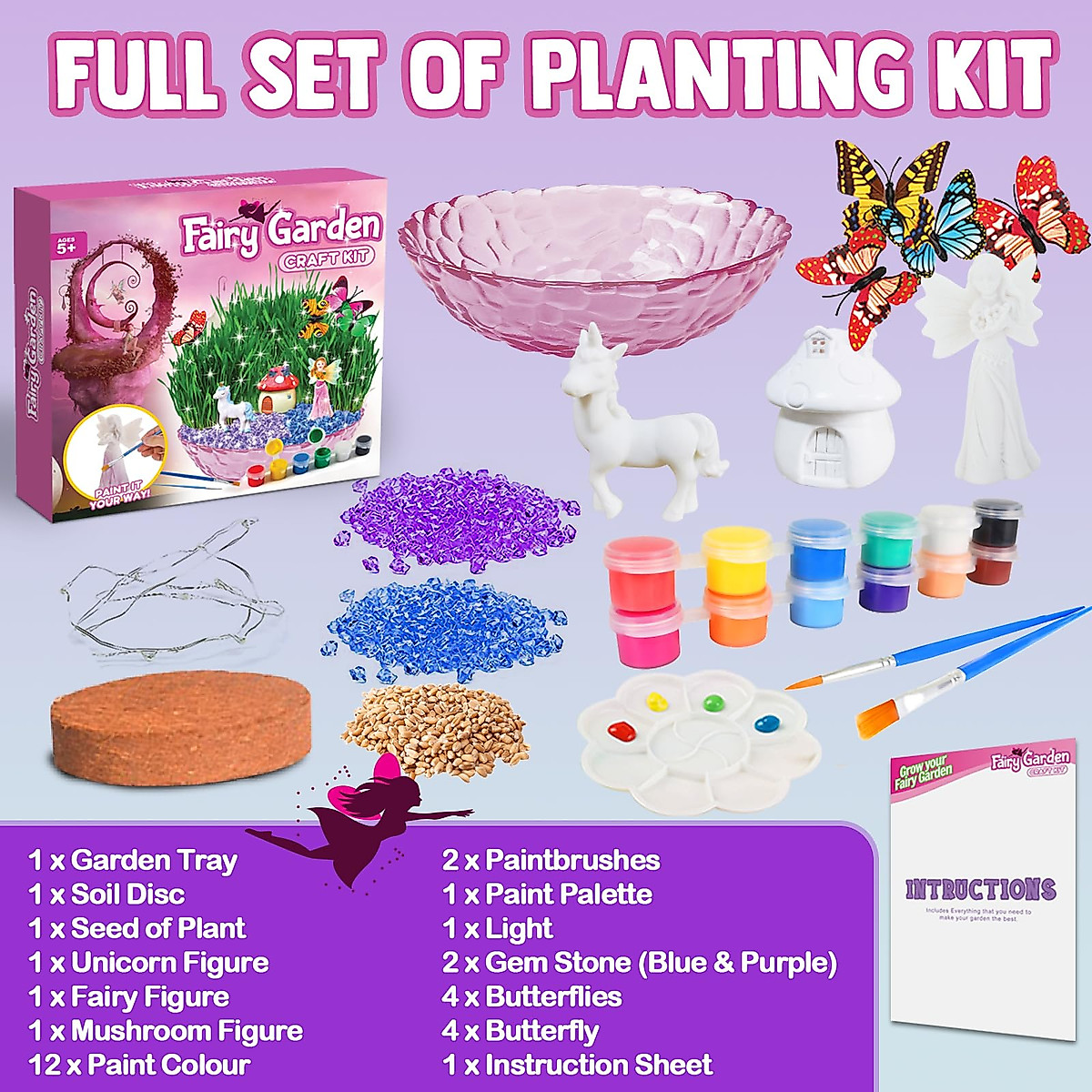 Catcrafter Fairy Garden Kit for Kids | Light Up Fairy Unicorn Terrarium Kit | Science STEM Toys Presents | Unicorn Arts and Crafts Stuff for Little Girls Age 4 5 6 7 8-12 Year Old Girl Gift