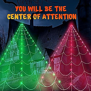 Halloween Decorations Outdoor 270'' Triangular LED Light Up Spider Web, Halloween Decor Indoor Clearance for Home Outside Yard Costumes Party Haunted House Garden Lawn