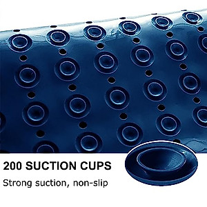 Duwenem Bath Mat for Tub and Shower - Extra Large 39 X 16 Inch Non Slip Bathtub Mat with Drain Holes & Suction Cups - Machine Washable Bathroom Mat (Navy Blue)