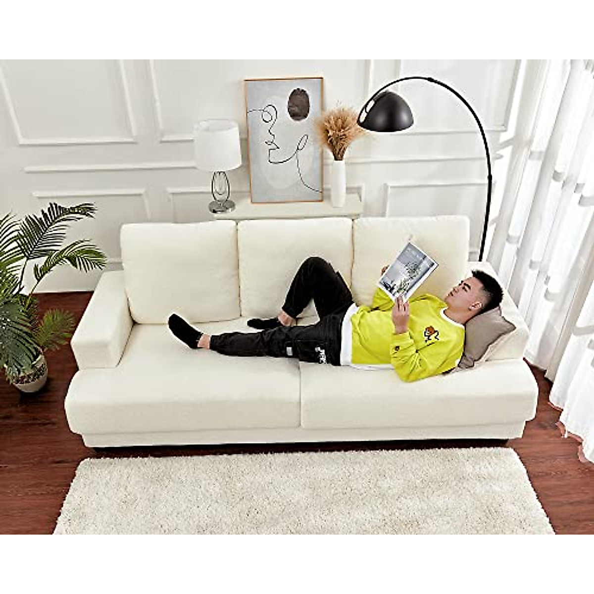 AMERLIFE Sofa, Deep Seat Sofa-Contemporary Bouclé Sofa Couch, 3 Seater for Living Room-Oversized Off-White Comfy Visit The Store 97in x 33in x 40in