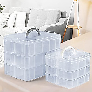 Notgia 3 Tier Stackable Storage Container Box with 30 Compartments Plastic Organizer Box Sewing Box with Dividers for Arts and Crafts Toy Fuse Beads Jewelry Washi Tapes Supplies (9.65" x 6.5" x 7.13")