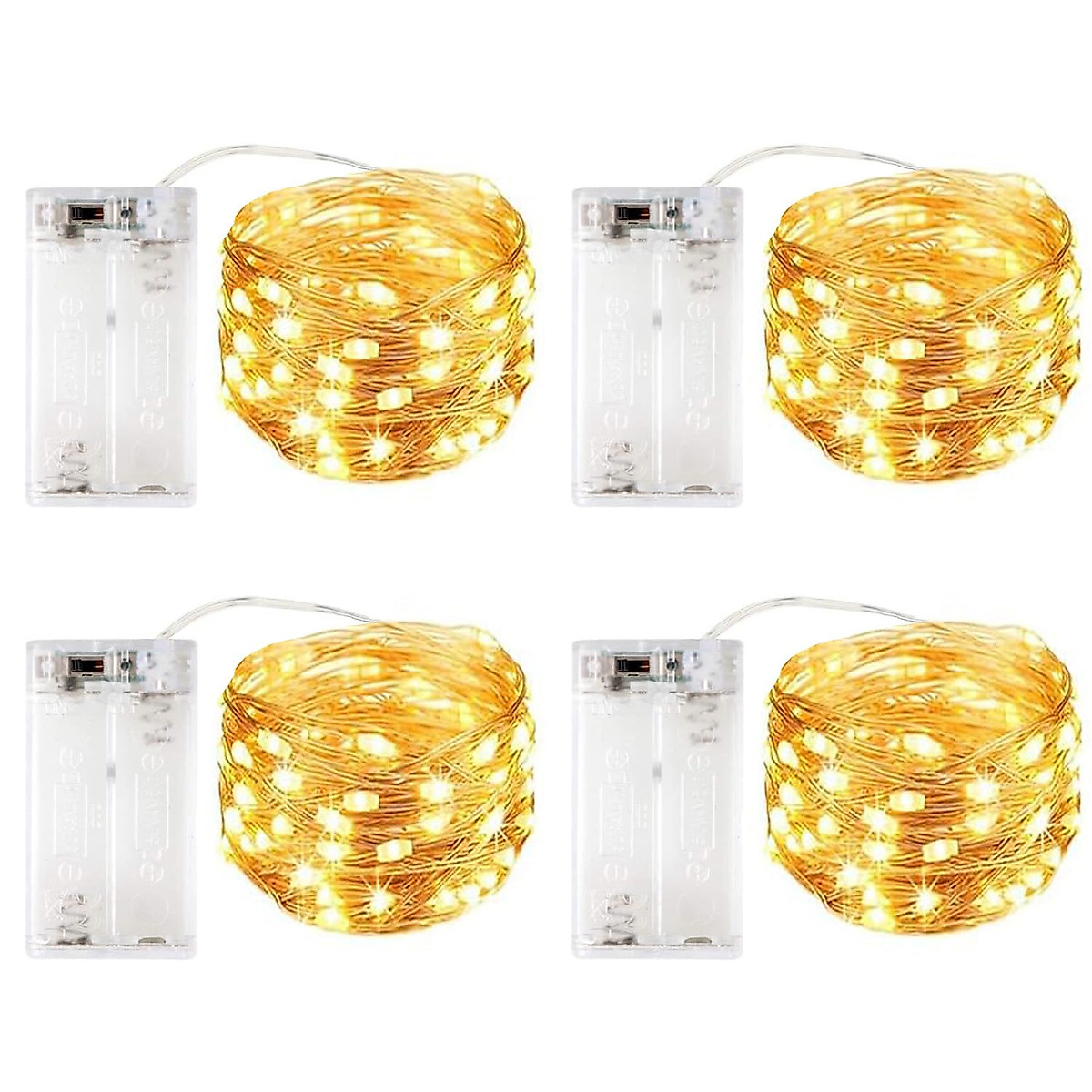 4 Pack LED Fairy Lights Battery Operated with Timer,3M 30 LED Firefly Lights Copper Wire Mini Twinkle String Lights,for Bedroom,Christmas,Wedding Decorations,Warm White