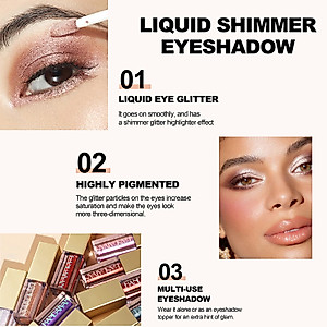 Quxunzzz Liquid Glitter Eyeshadow,Liquid Glitter Eyeliner Metallic Glitter Shimmer Eye Looks Waterproof Long Lasting Quick-Drying Sparkling（05#）