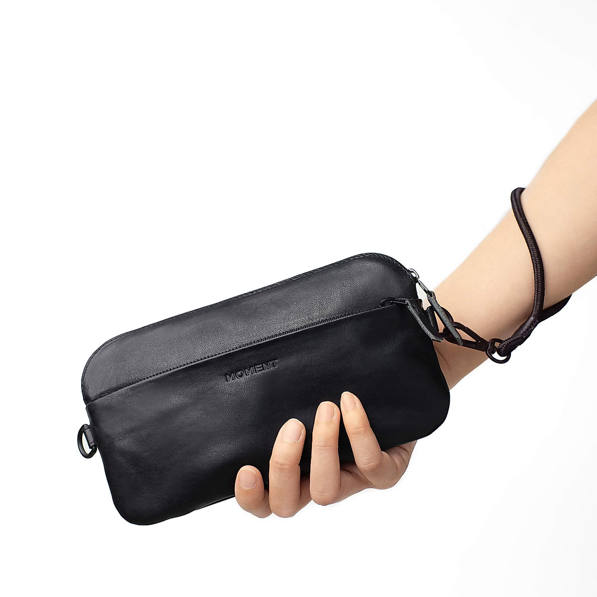 Moment Crossbody Wallet with Wrist and Neck Strap - Compact, Stylish Wallet for Everyday Essentials and Phones (Black Leather)