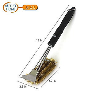 Heavy Duty BBQ Grill Brass Cleaning Brush with Built in Scraper - Large Triple - Headed Great for All Smoker Grill Grates Especially Gentle Delicate for Ceramic Griddles for Porcelain Grill Grate Gri