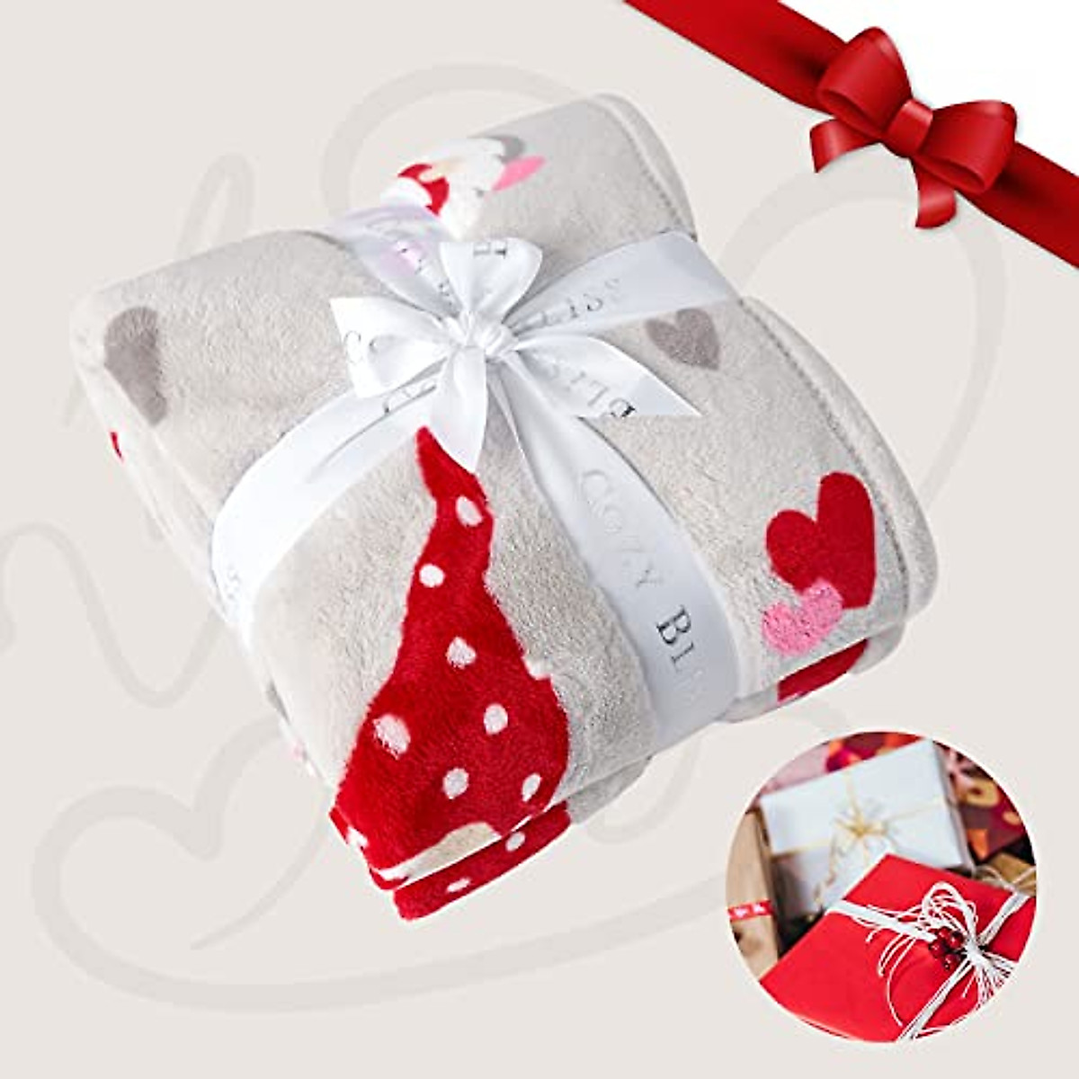 Cozy Bliss Gnome Throw Blanket with Hearts Mothers Day Birthday Gift Gnome Pattern Luxury Milky Plush, Ultra Soft & Lightweight Textured Throw Blanket for Couch, Sofa Bed (Gnome Love, 50" x 60")