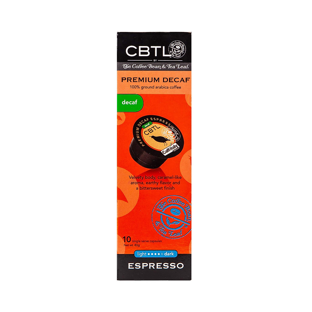 CBTL Premium DECAF Espresso Capsules By The Coffee Bean & Tea Leaf, 10-Count Box