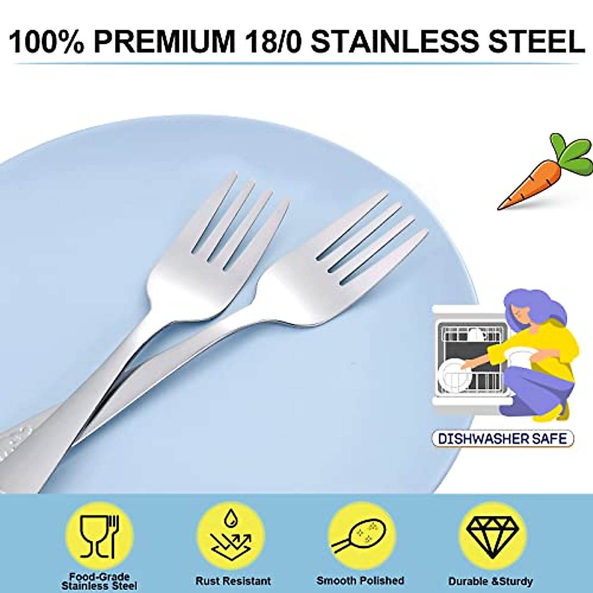 VITEVER 6-Piece Toddler Forks, Small Stainless Steel Kids Forks Set, Children Safe Forks for Self Feeding - Mirror Polished, Dishwasher Safe