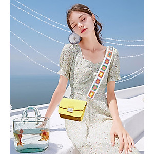 PAXMATE Purse Strap Replacement Crossbody Handbag Guitar Strap Purse Shoulder Strap Adjustable Crochet Flower Bag Strap