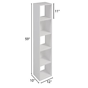 FALKK Furniture 5-Tier Shelf – Natural Wood Tall Bookshelf – Minimalist 5-Tier Bookshelf for Living Room, Office, Bedroom – Eco-Friendly Reforestation Wood Bookshelf (White)