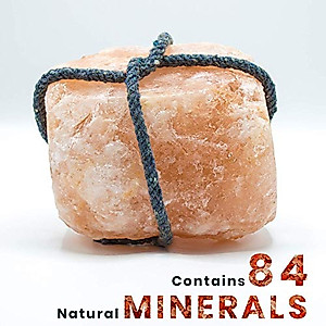 SALT GEMS Purest Animal Salt Lick on Rope from Foothills of Himalayas with 84 Essential Minerals and Electrolytes for All Animals, Cattle and Livestock - Natural Himalayan Rock 6~8 Lb