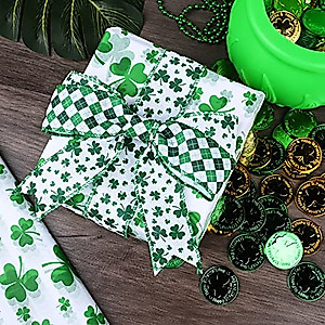 Bolsome 100 Sheet St. Patrick's Day Tissue Paper Bulk, Green Shamrock Wrapping Paper Clover Gift Wrapping Tissue Paper for Irish DIY Art Crafts Flower Pom Pom Home Party Favor Decor, 14 x 20in
