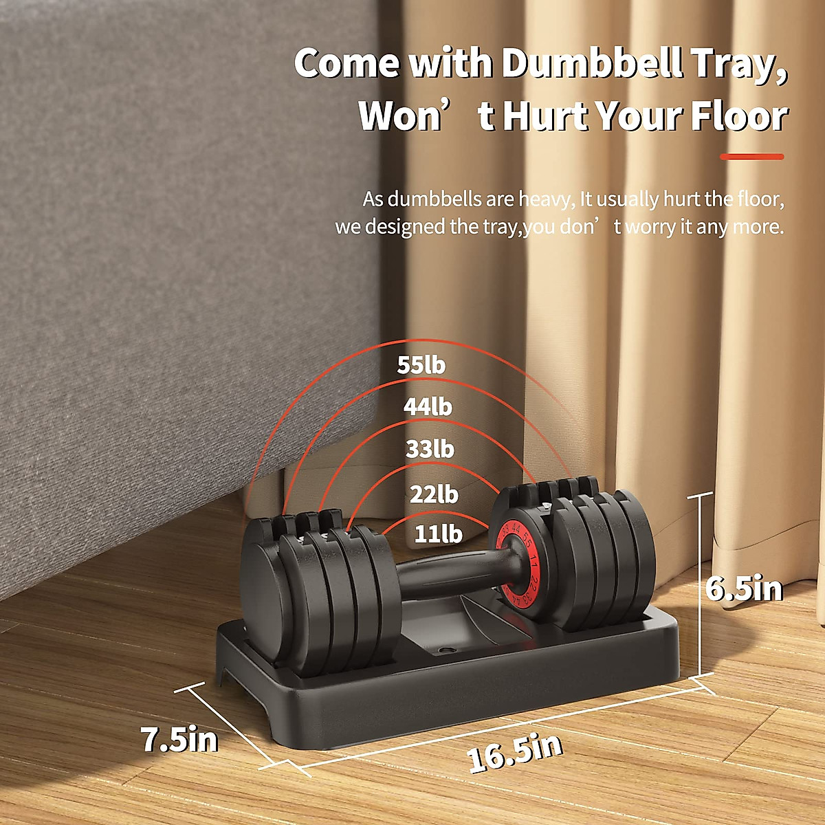 ACCPO Adjustable Dumbbells Set,55LB Single Dumbbell,Fast Adjustment Weight Dumbbell by Turning Handle,Strength Training Dumbbell with Tray Suitable for Men Women Full Body Exercise (55LBS)