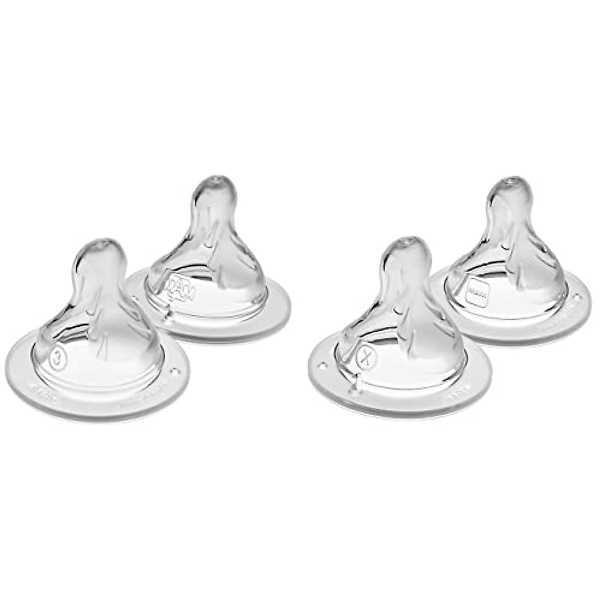 MAM Bottle Nipples Fast Flow Nipple Level 3 & Extra Fast Flow Nipple Level 4 (Set of 4), for 4+ and 6+ Months, SkinSoft Silicone Nipples for Baby Bottles, Fits All MAM Bottles